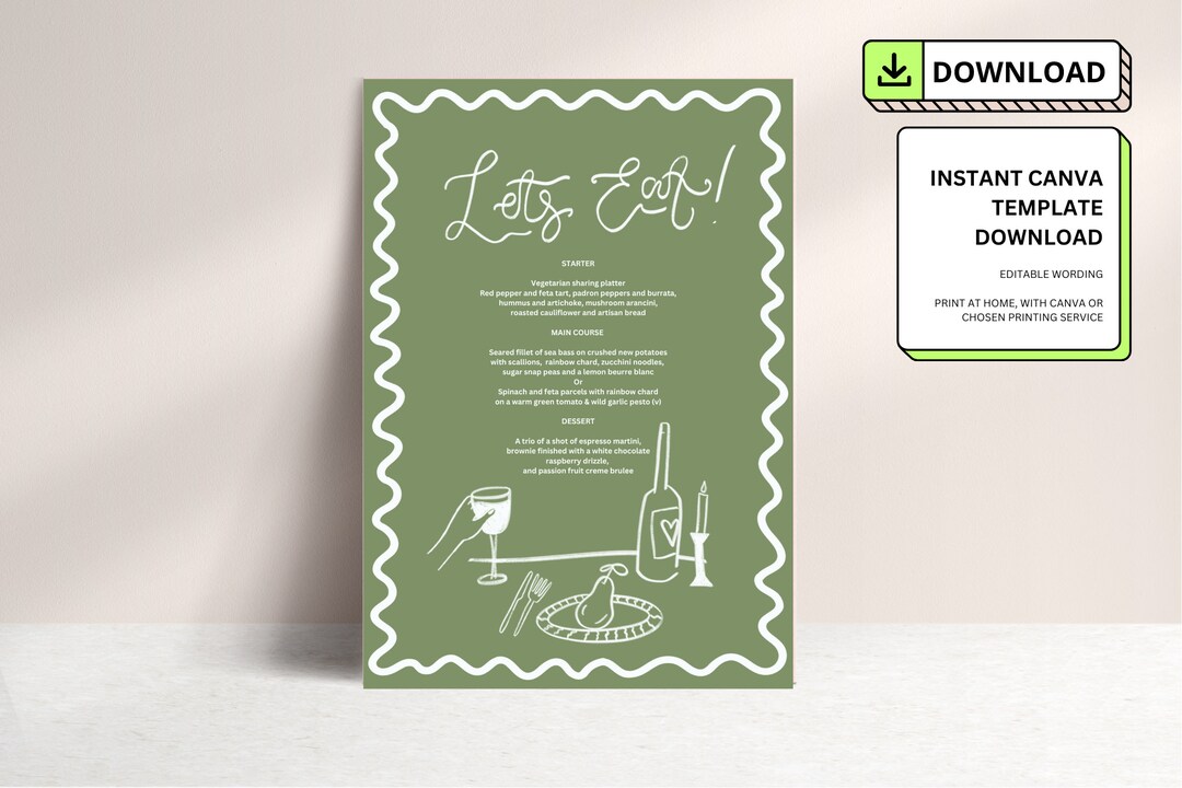 Printable Menu Card Wedding Menu Card Wedding Menu Sign Menu Card for ...