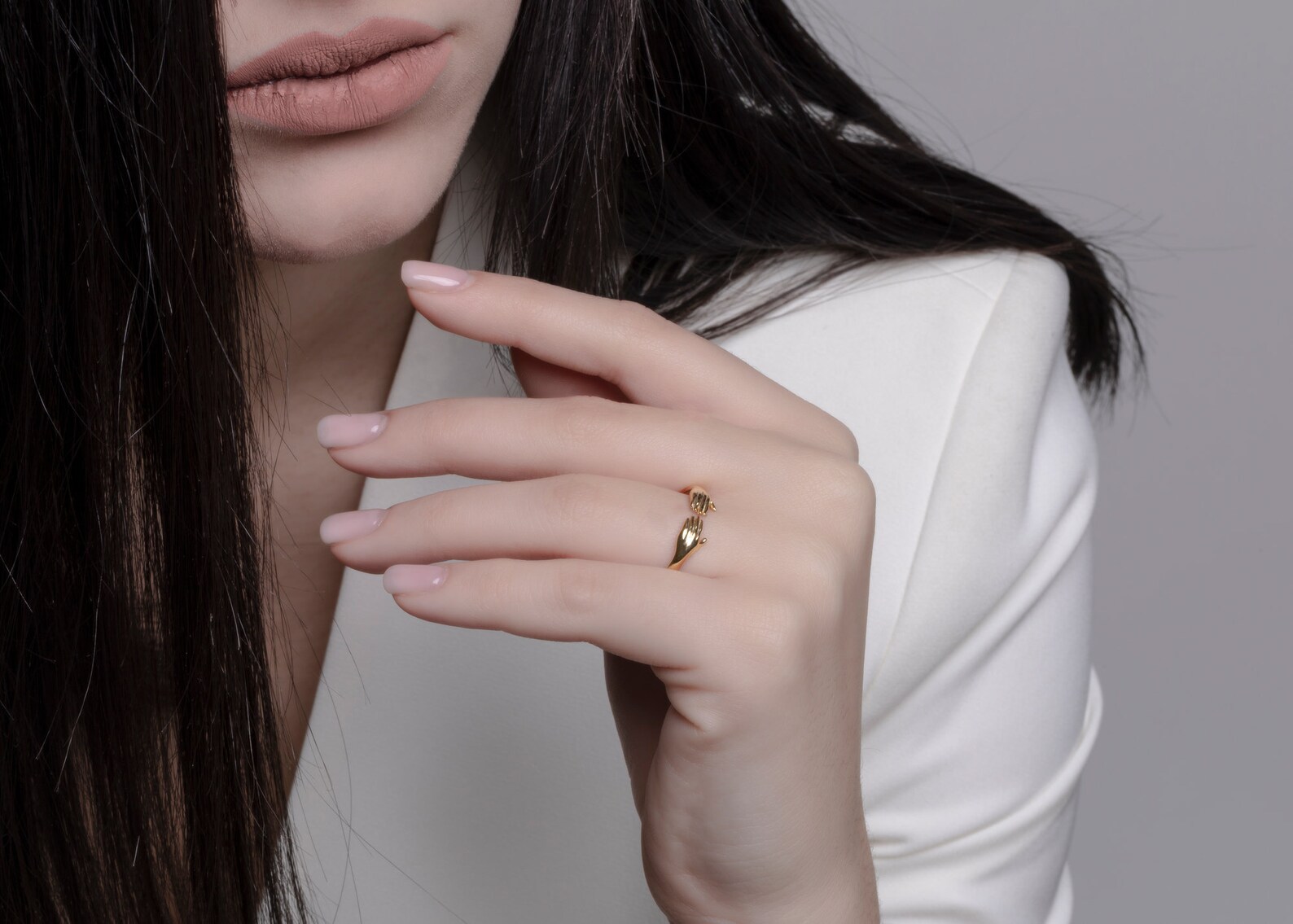 Tiny Golden Hands Adorned Hands Ring Tiny Hands Ring | Etsy