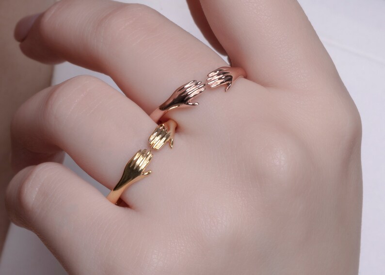 Tiny Golden Hands Adorned Hands Ring Tiny Hands Ring | Etsy