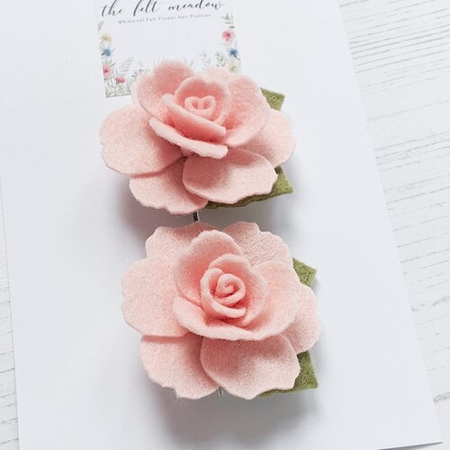 Rose Hair Clip Set Pink Rose Hair Clip Floral Hair Clips - Etsy