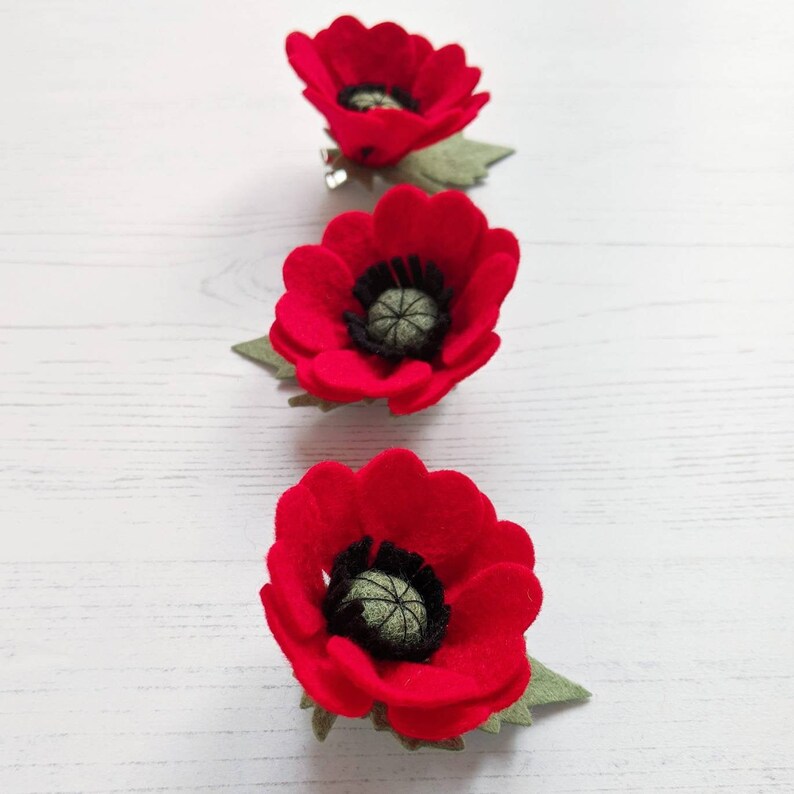 Poppy Hair Clip Set poppies Bobble Floral Hair tie Pigtail | Etsy
