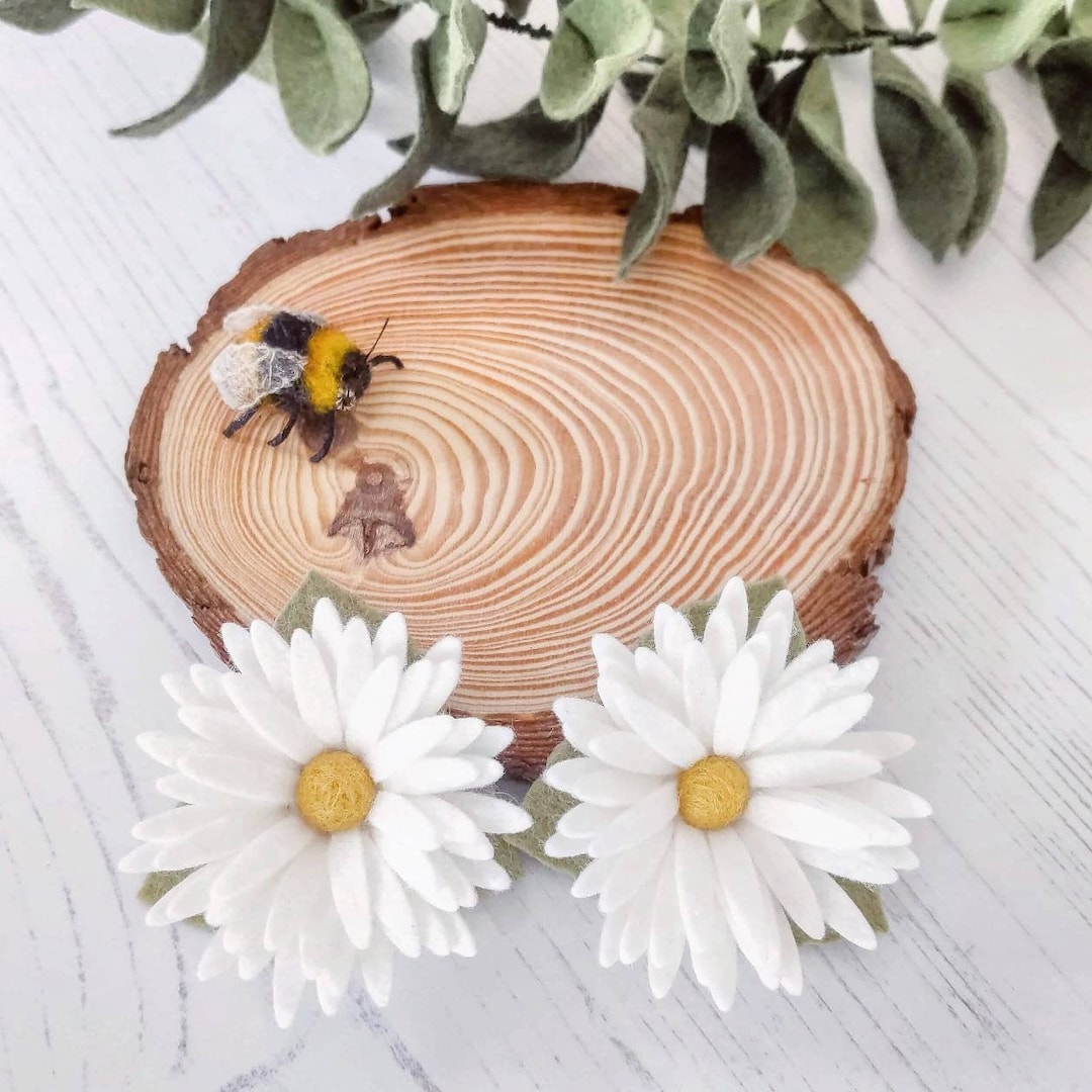 Daisy Hair Clip Set, Daisies Hair Clips, Floral Hair Bobble, Pigtail ...