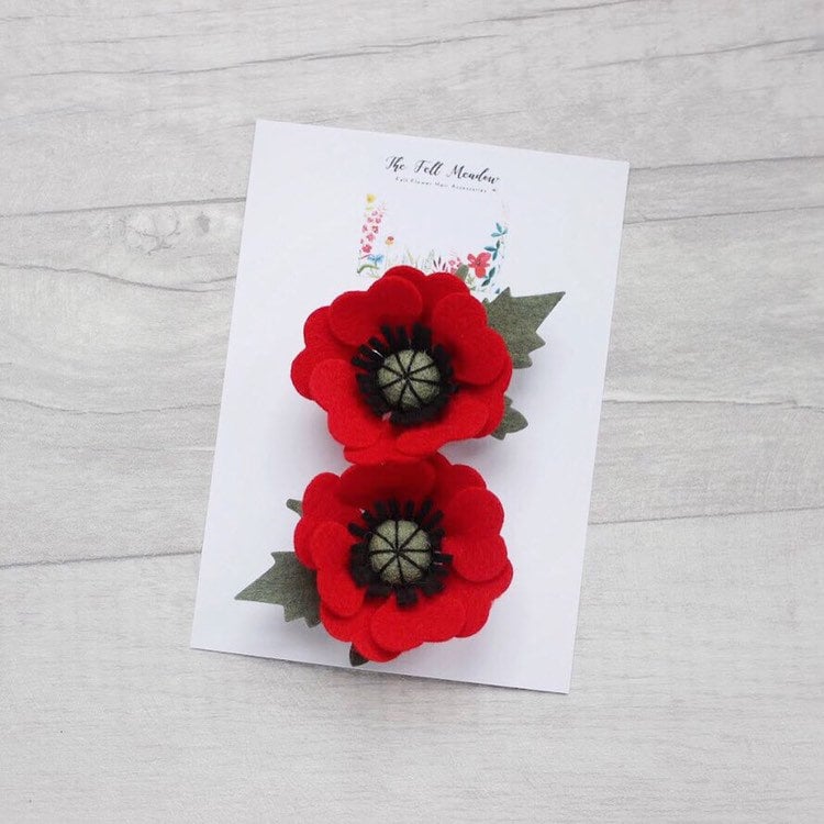Poppy Hair Clip Set, Poppies Bobble, Floral Hair Tie, Pigtail Hair ...