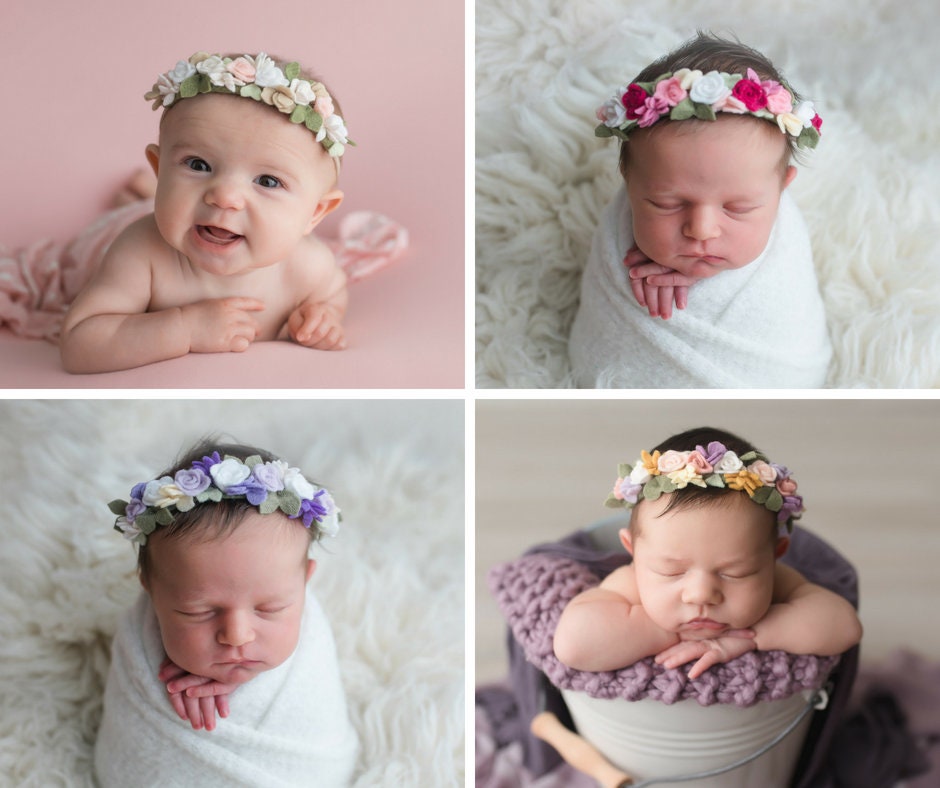 Delicate Pink and White Roses Newborn Headband, Baby Floral Headband ...