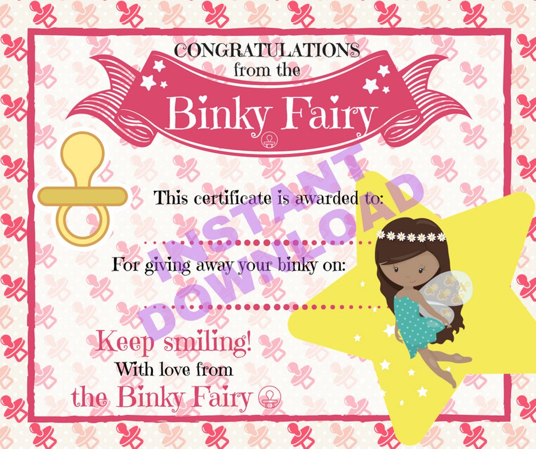 Binky Fairy Certificate - Etsy