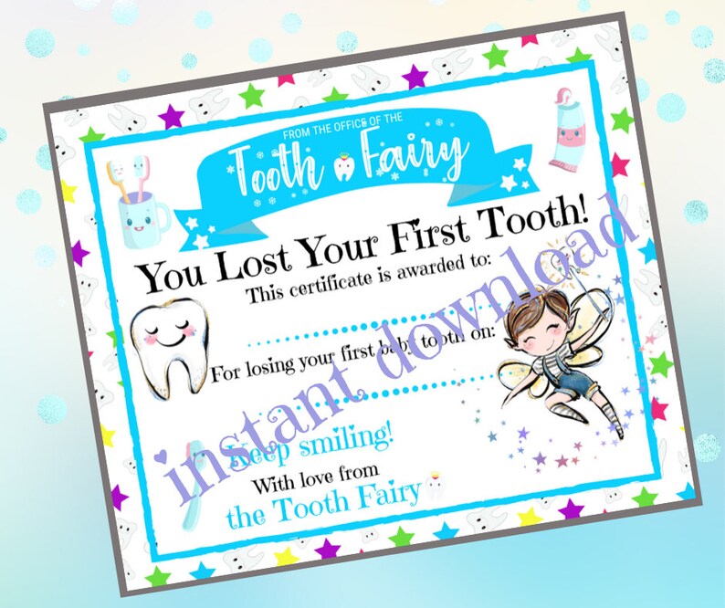 Boy's First Tooth Certificate Tooth Fairy Certificate for | Etsy Israel