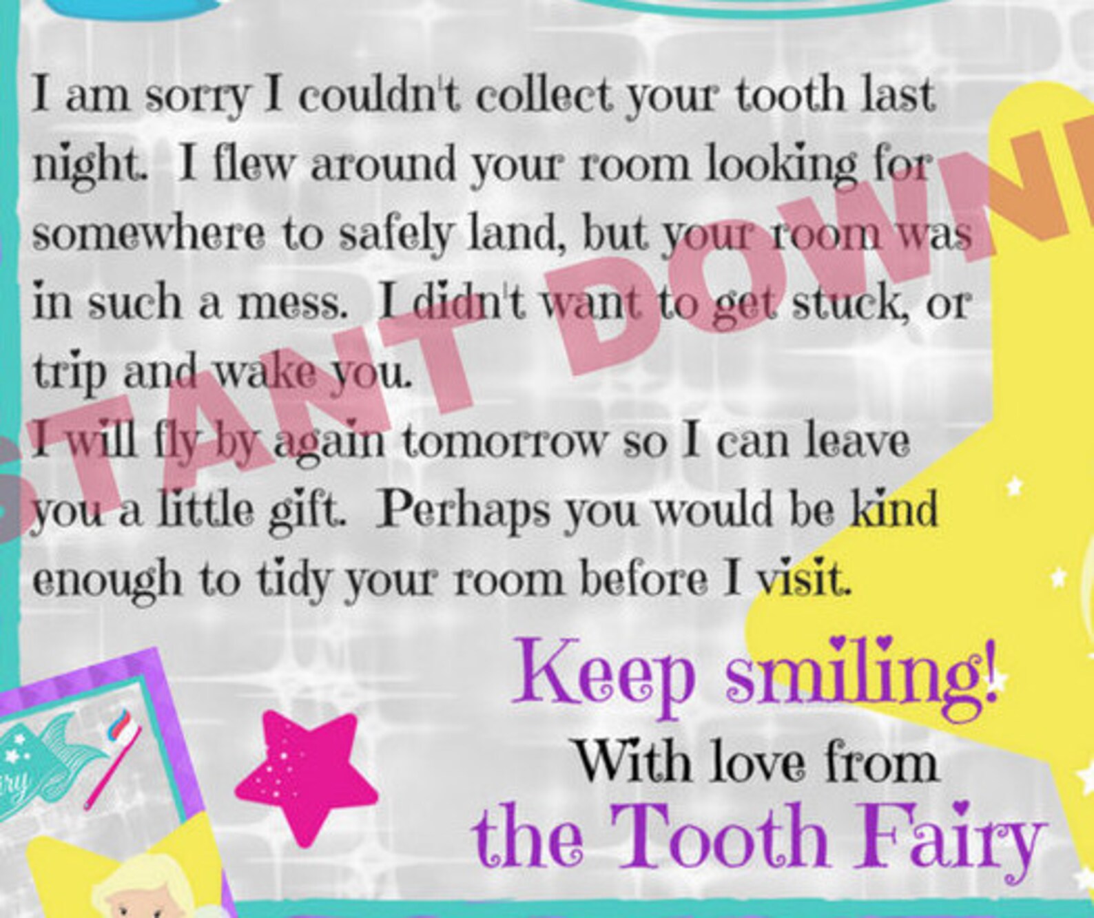 Tooth Fairy Letter for Messy Rooms, Tidy Room Tooth Fairy Letter - Etsy