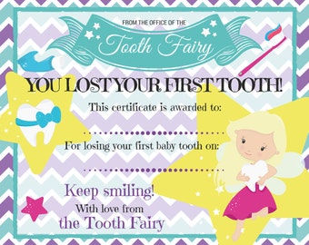 First Lost Tooth Certificate, Tooth Fairy Certificate for Losing First ...