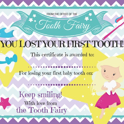 Tooth Fairy Certificate for Losing First Baby Tooth - Etsy