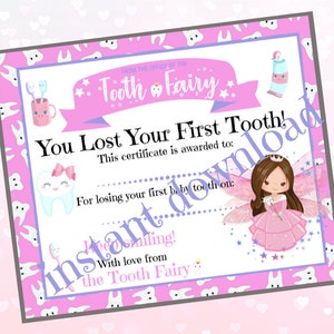 First Lost Tooth Certificate, Tooth Fairy Certificate for Losing First ...