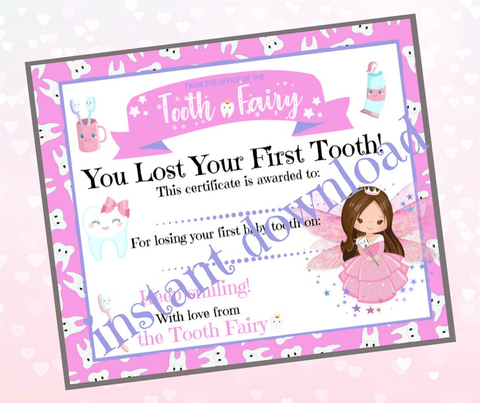 First Lost Tooth Certificate, Tooth Fairy Certificate for Losing First ...