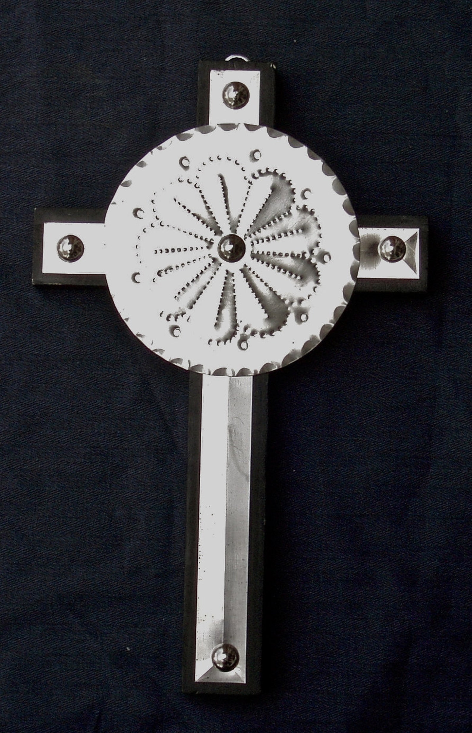 Tin and Wood Cross Small Hand Punched Tinwork Jason Younis Y Delgado ...