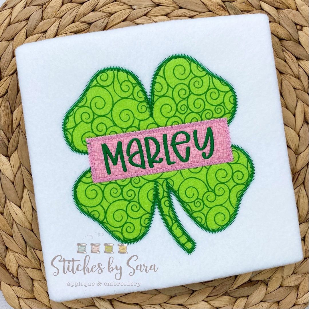 St. Patricks Day Shamrock With Name Box Appliqué Shirt for Girls ...