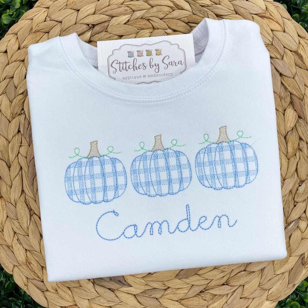 Plaid Pumpkin Trio Sketch Embroidery Shirt for Boys, Monogrammed, Fall ...