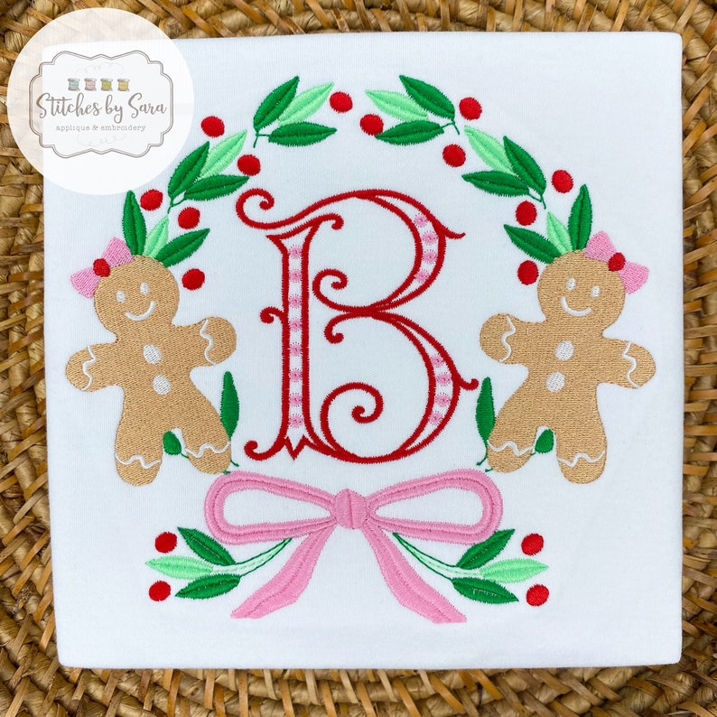 Christmas Gingerbread Monogram Frame Embroidery Shirt for Girls ...