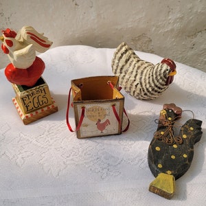 Rooster Chicken Totem Pole Figurine, Fresh Eggs, Wall Hanging, Striped ...