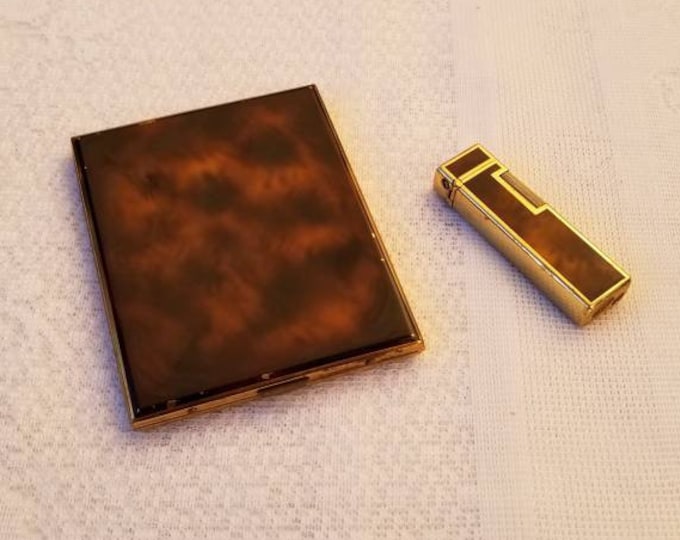 Colibri Tortoise Shell Cigarette Case and Vintage Lighter, Japan, Gold ...