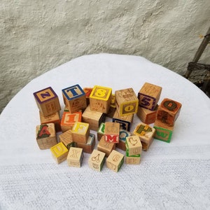 Vintage Wooden Blocks, Lot of 31 Children's ABC Wood Block Cubes ...
