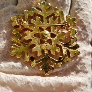 Gold Tone Metal Snowflake Brooch With Faux Silver Rhinestones - Etsy
