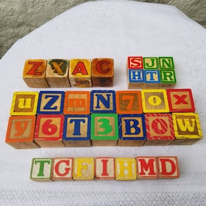 Vintage Wooden Blocks, Lot of 31 Children's ABC Wood Block Cubes ...