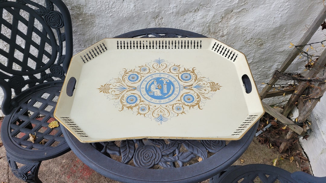 Extra Large Metal Serving Tray, Social Supper Tray, Vintage Handled ...