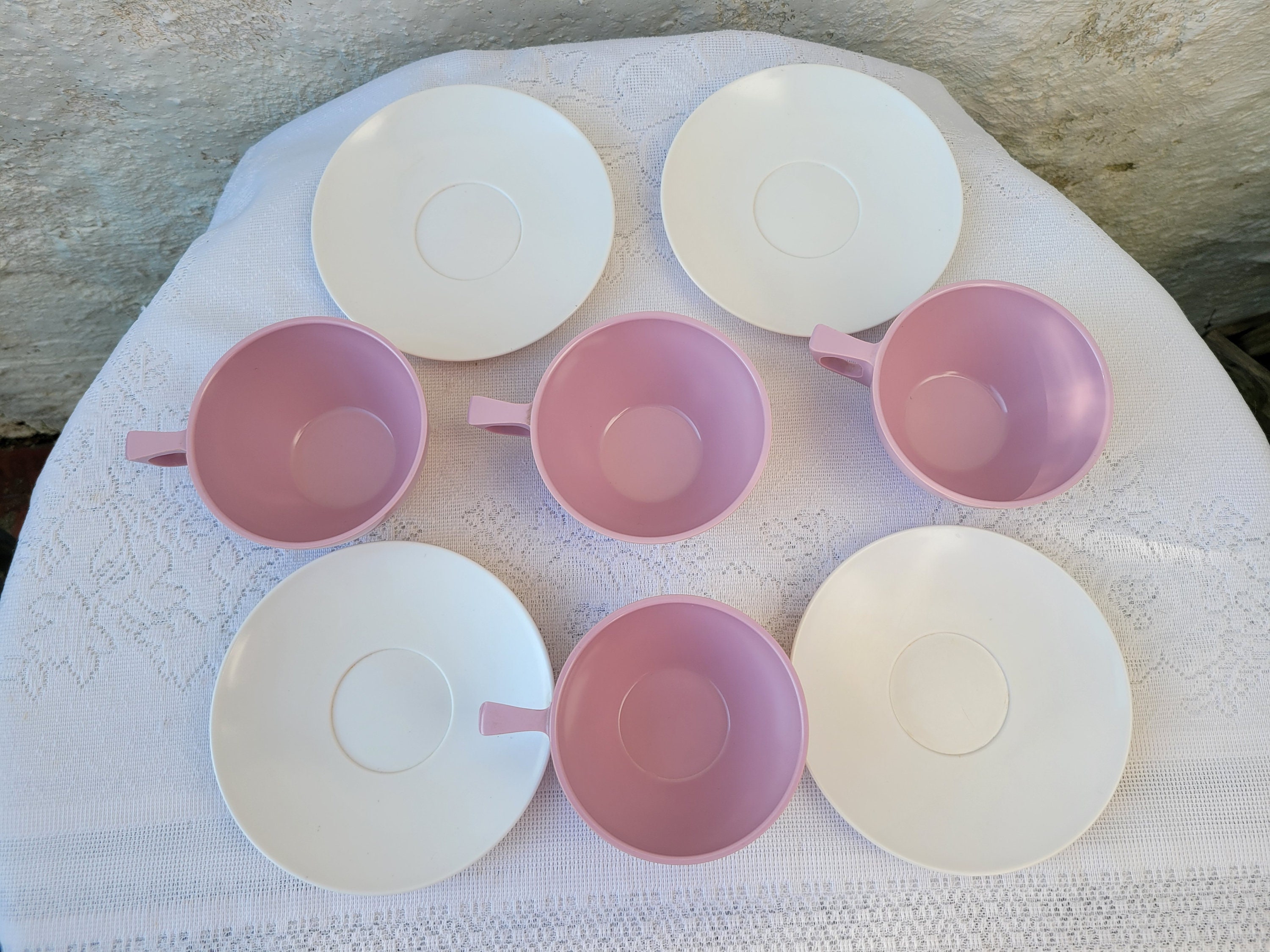 Sun Valley Melmac Melamine Lilac Purplish Pink Cups and White Saucers ...