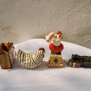 Rooster Chicken Totem Pole Figurine, Fresh Eggs, Wall Hanging, Striped ...