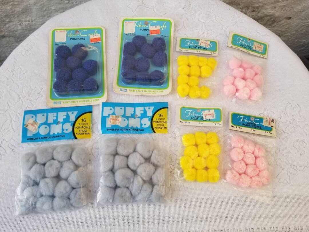 Fibre-craft Acrylic Pom Poms 3/4 Inch, 1 Inch, Pink, Yellow, Blue ...