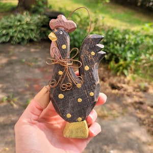 Rooster Chicken Totem Pole Figurine, Fresh Eggs, Wall Hanging, Striped ...