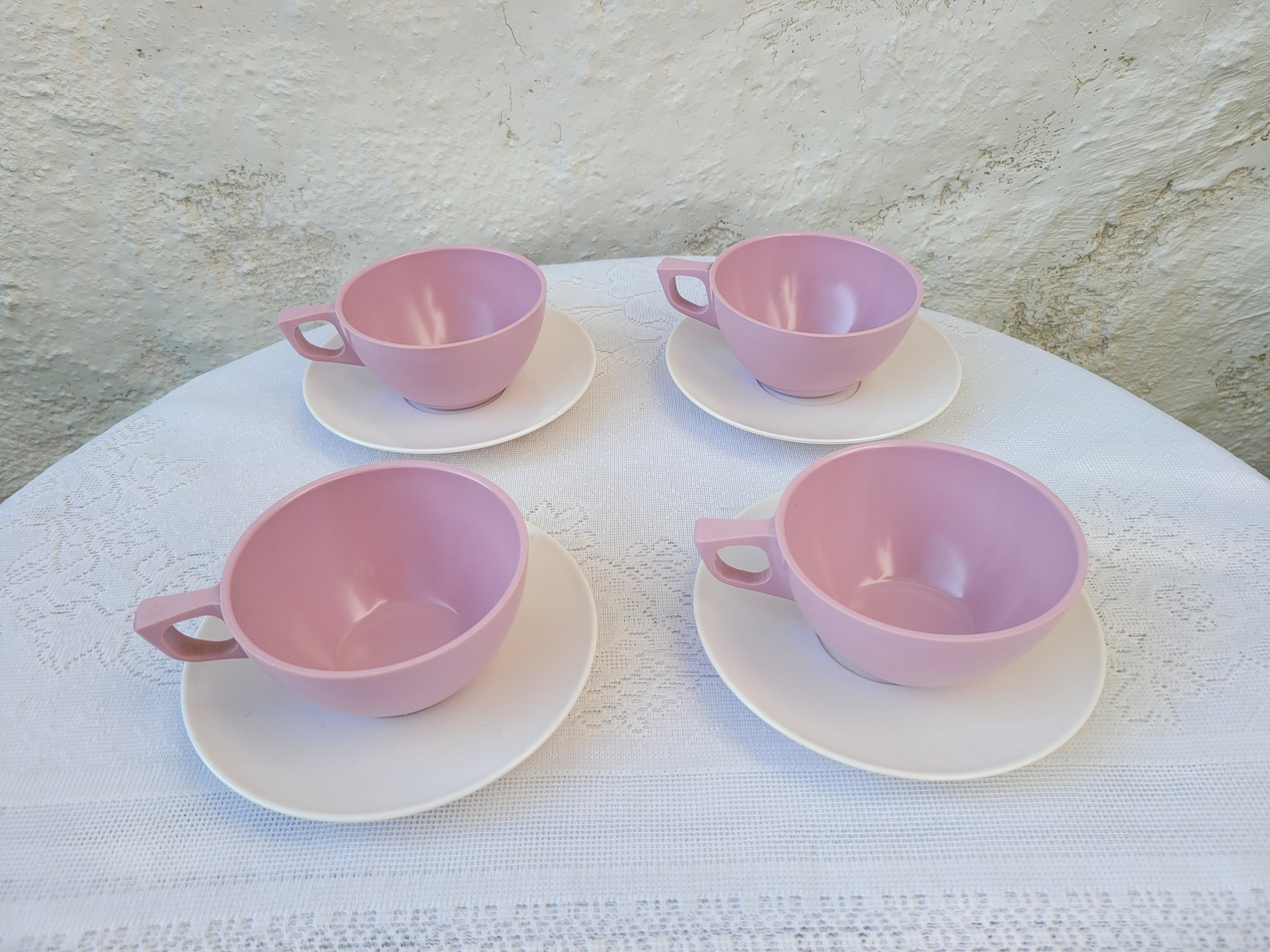 Sun Valley Melmac Melamine Lilac Purplish Pink Cups and White Saucers ...