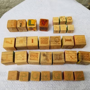 Vintage Wooden Blocks, Lot of 31 Children's ABC Wood Block Cubes ...