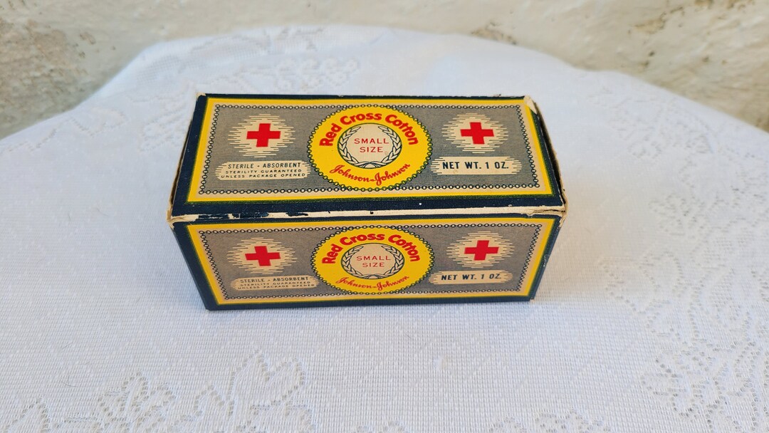 Red Cross Cotton Johnson & Johnson Box With Cotton, Vintage First Aid ...