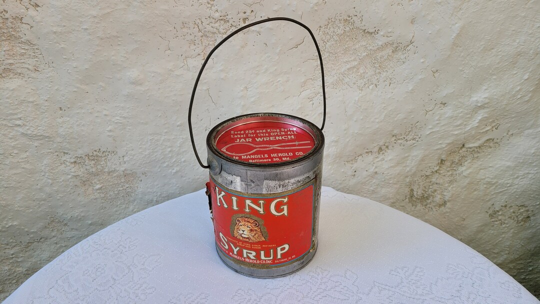 King Syrup Metal Can With Handle, Tin With Label, Handled Bucket ...