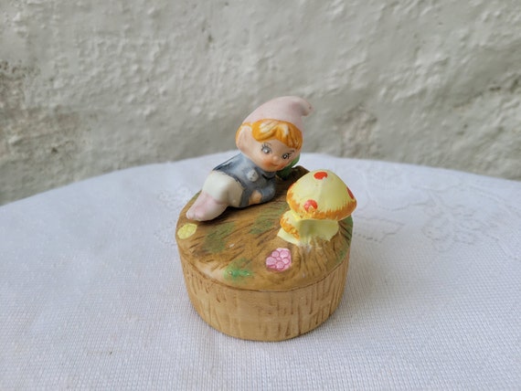 HOMCO Pixie Elf Gnome and Mushroom Trinket Box With Lid | Etsy