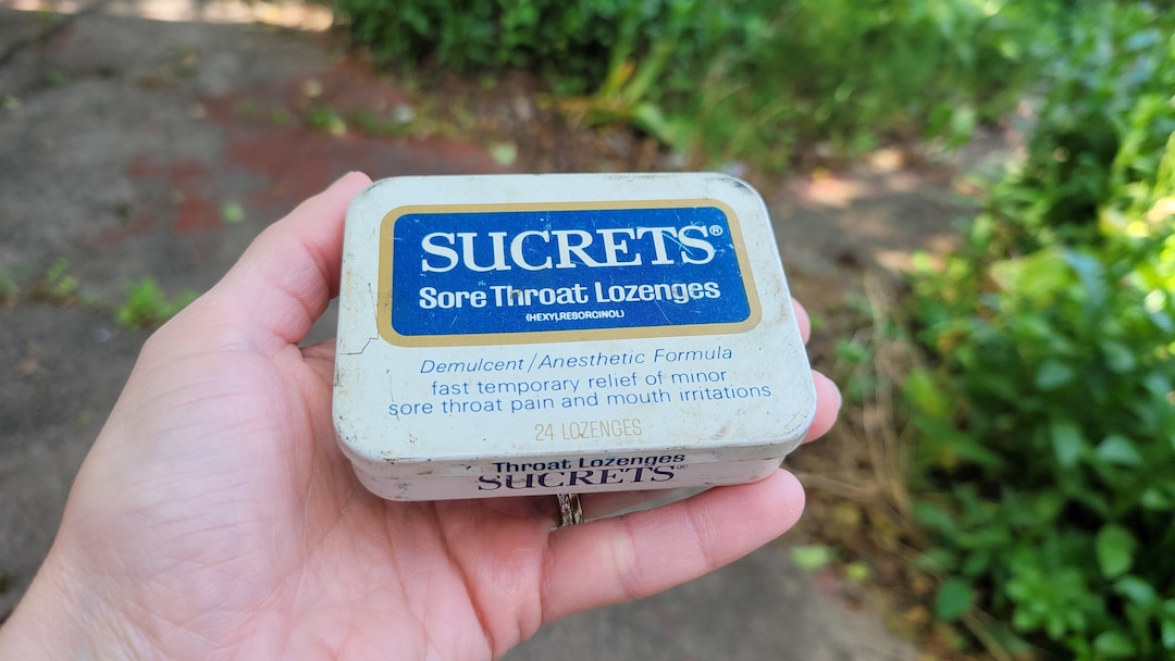 Sucrets Sore Throat Lozenges Tin, Vintage Cough Drop Metal Hinged Case ...