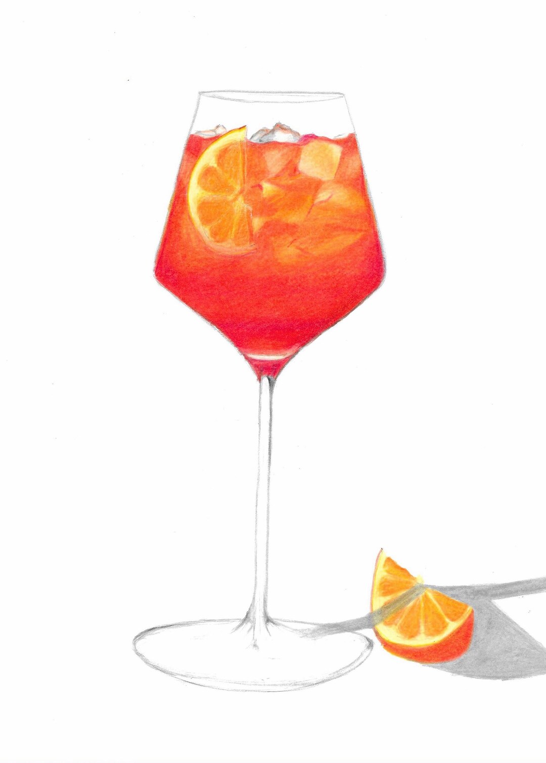 Aperol Spritz Colored Pencil Art Print, Cocktail Art, Minimalist, Color ...