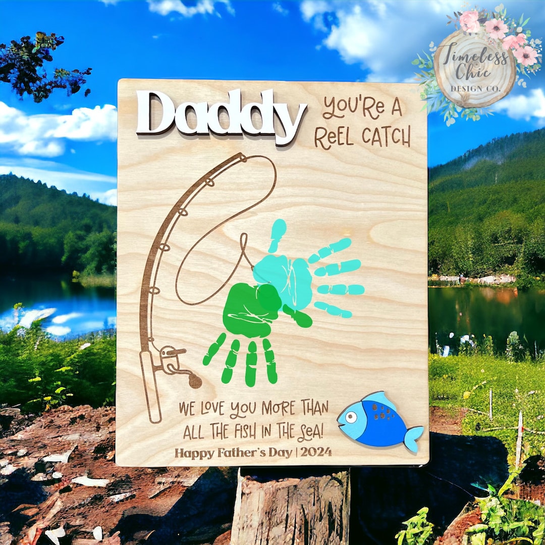 Fathers Day Handprint Sign, Fish DIY Handprint Sign, Sign for Fishing ...