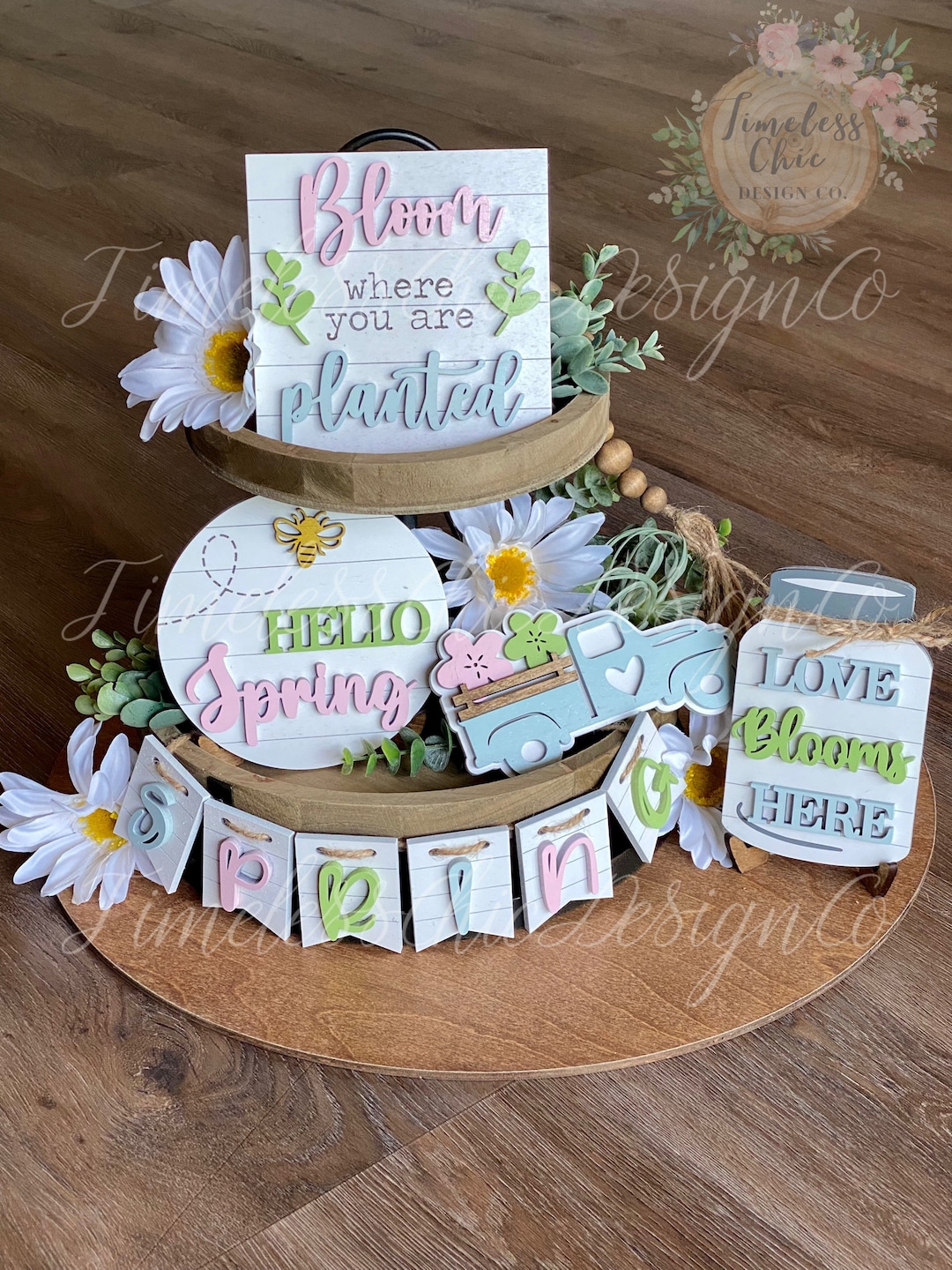 Spring Tiered Tray, Spring Tiered Tray Decor, Mini Wood Signs, Spring ...