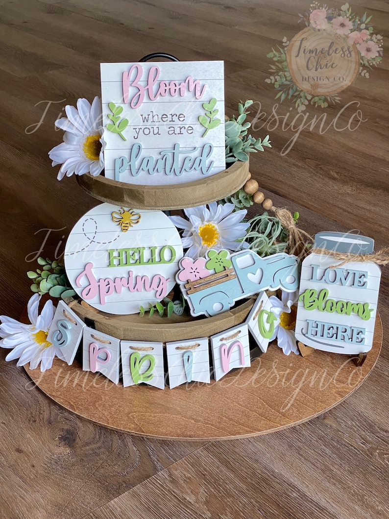 Spring Tiered Tray, Spring Tiered Tray Decor, Mini Wood Signs, Spring ...