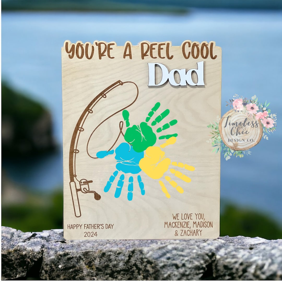 Personalized Fathers Day Handprint Sign, Fish DIY Handprint Sign, Sign ...