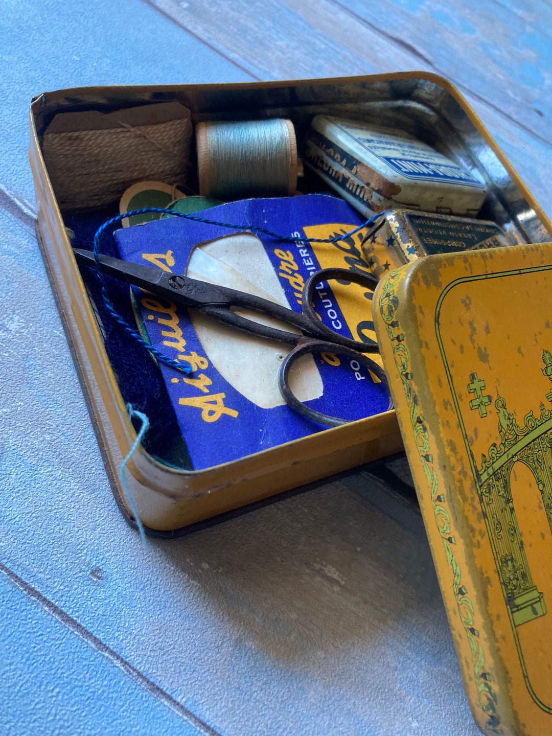 Vintage Sewing Tin, French Vintage Haberdashery, Old Sewing Items ...