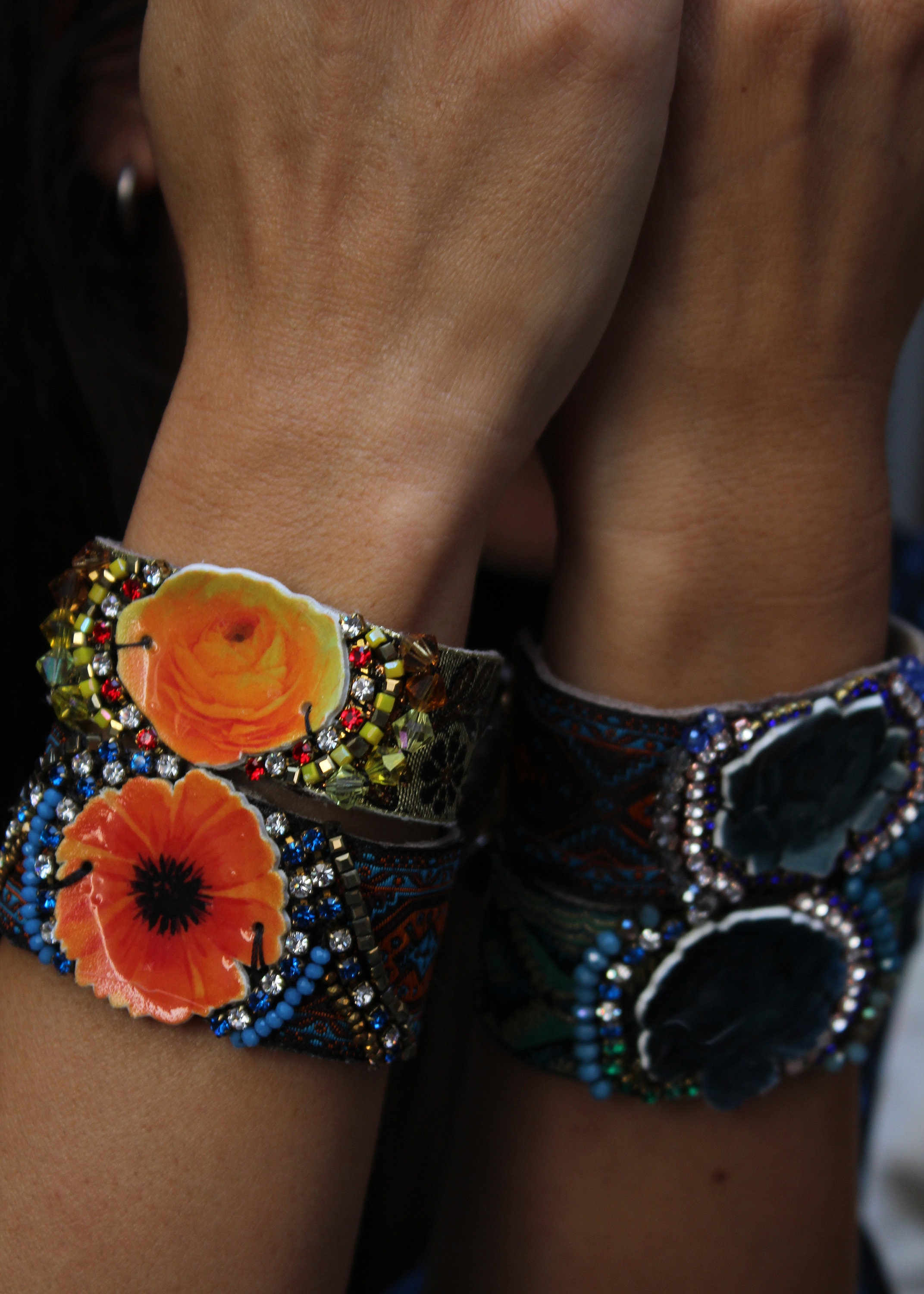 Statement Boho Cuff, Orange Floral Bracelet, Coral and Turquoise ...