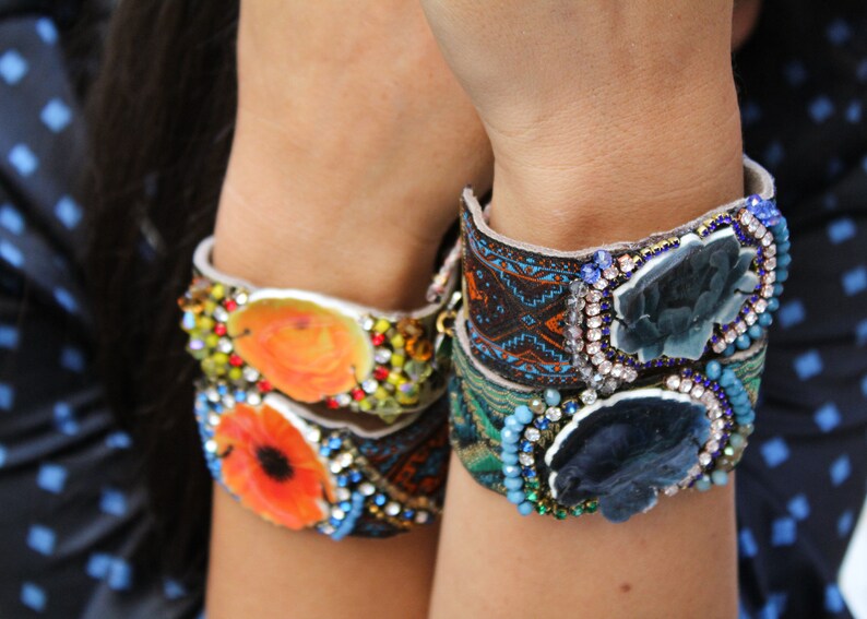 Statement Boho Cuff, Orange Floral Bracelet, Coral and Turquoise ...