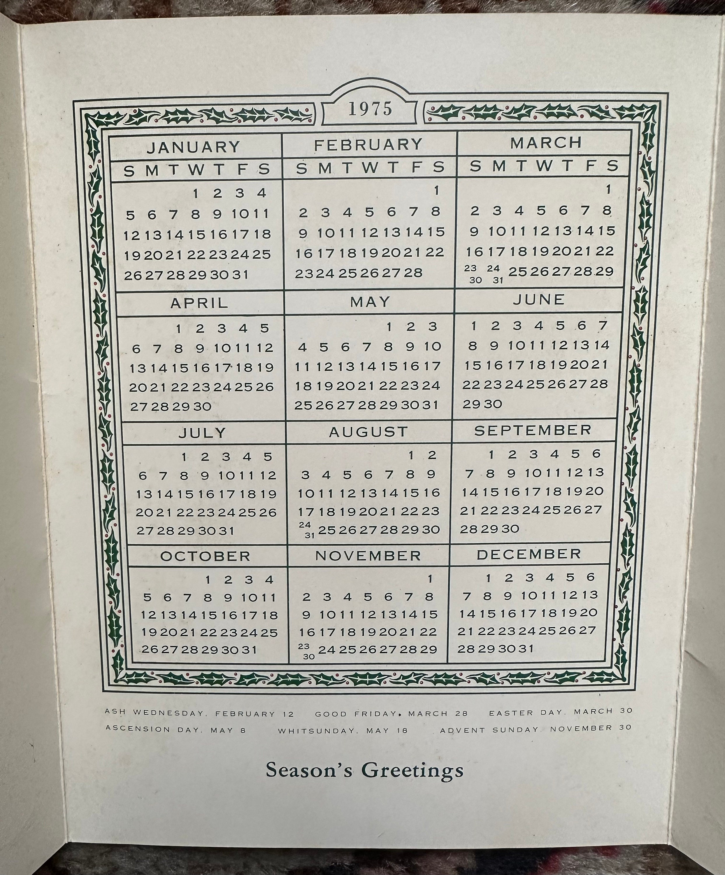 1975 / 2025 Reusable Calendar printed in 1975 but Can Also Be Used for ...