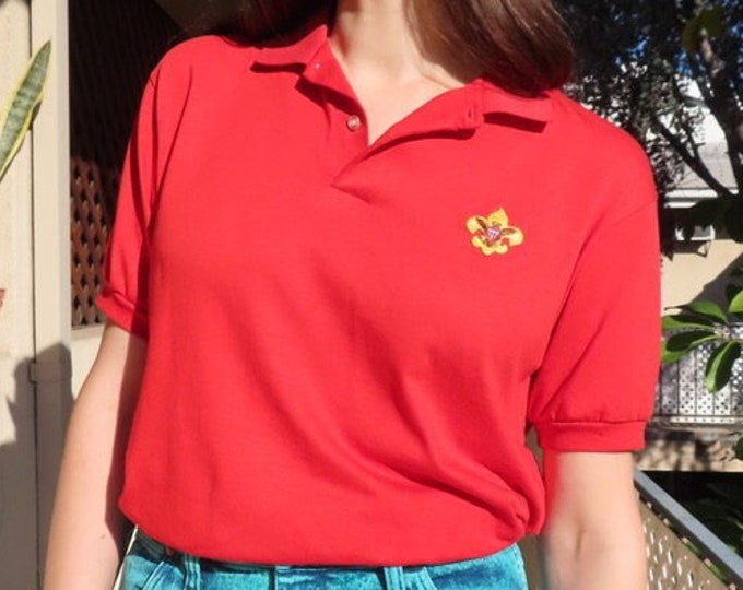 1990s Boy Scouts Polo BSA Uniform Red Top Eagle Fleur De Lis Patch ...