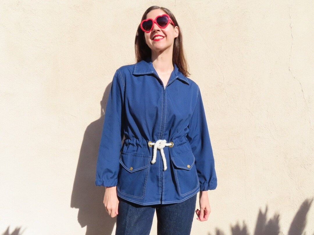 1960s Nautical Jacket Rope Tunnel Tie Waist Fisherman Coat Zip Front ...
