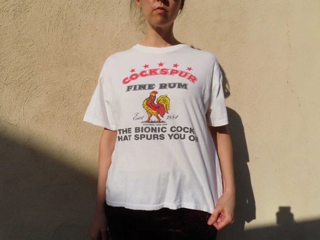 1980s Rum T-shirt Cockspur Barbados Rooster Graphic White Bionic Cock ...
