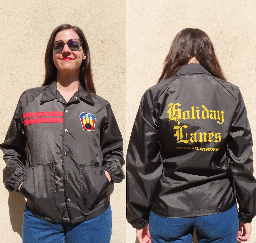 1960s Bowling Jacket Holiday Lanes Black Nylon Windbreaker Coat Unisex ...