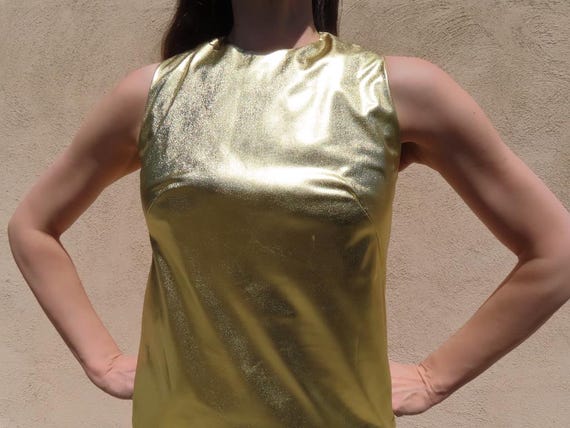 1960s Gold Top Metallic Sleeveless Shell Blouse Darte… - Gem