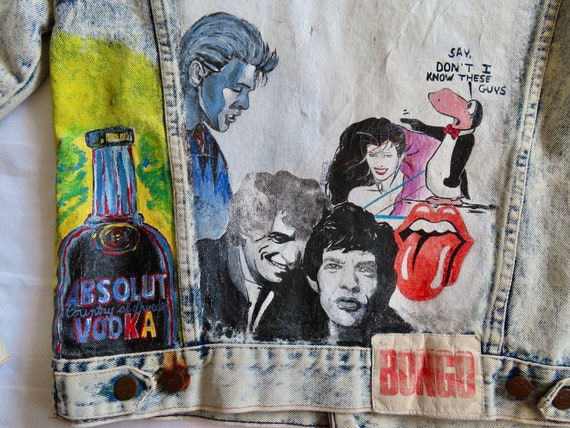 1980s Handpainted Jacket Absolut Vodka Mick Jagger Ro… - Gem